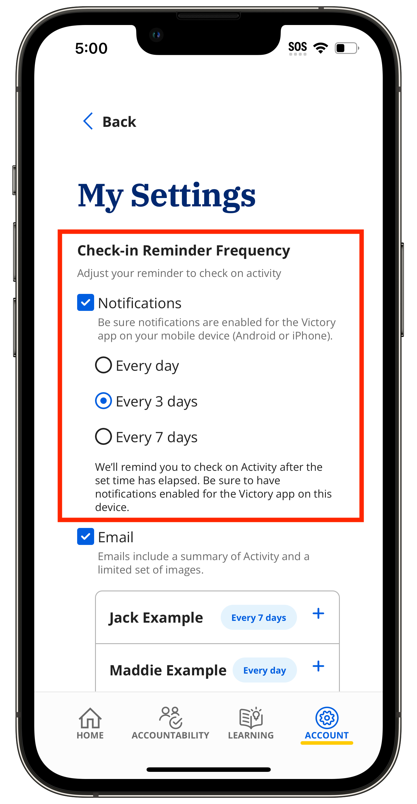 How do I change my Check-in Reminder Frequency notification settings ...