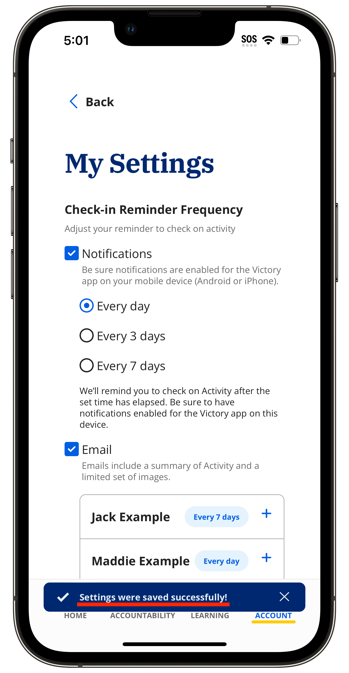How do I change my Check-in Reminder Frequency notification settings ...
