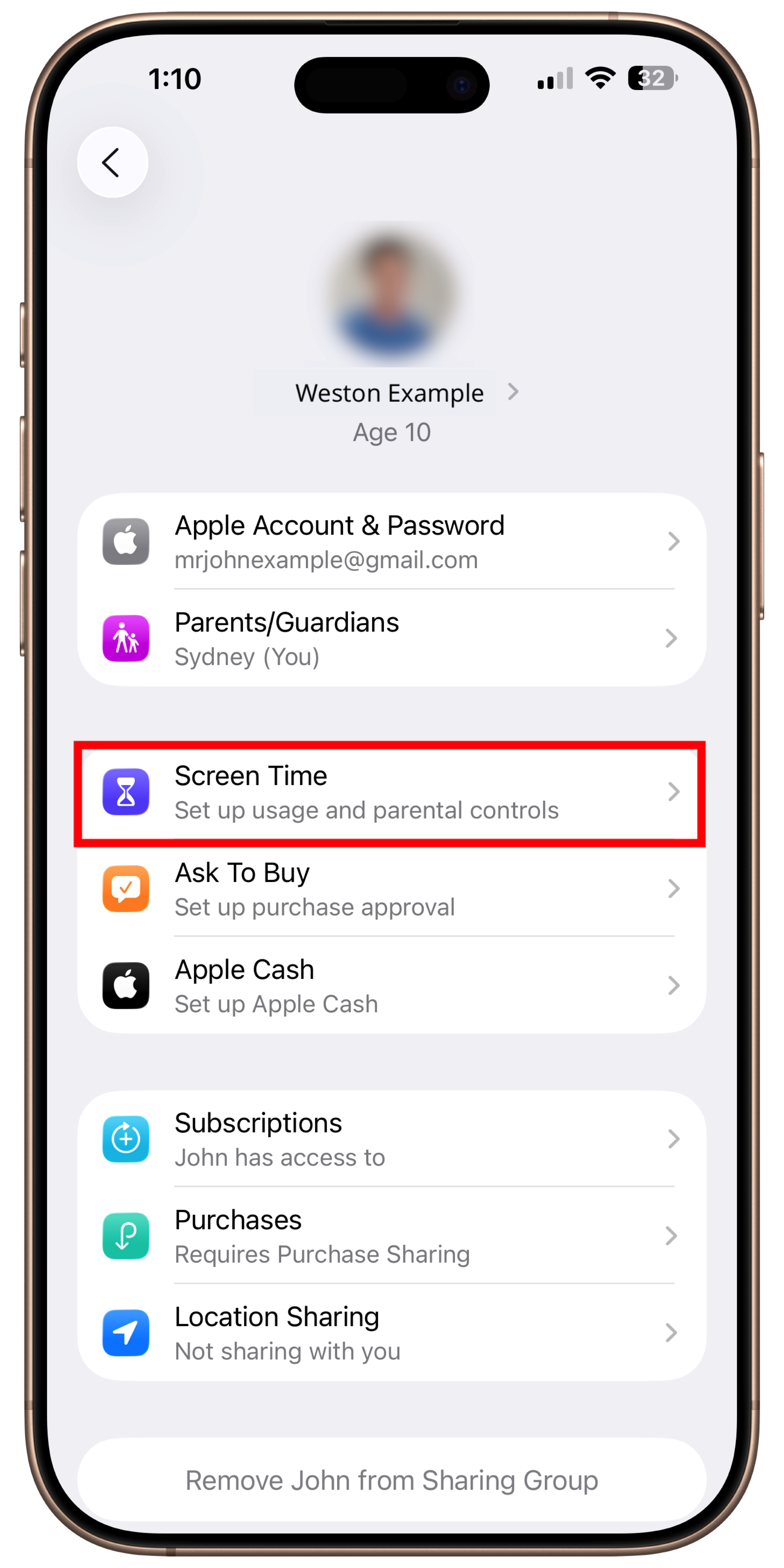 How do parents change Screen Time settings with Family Sharing on their ...